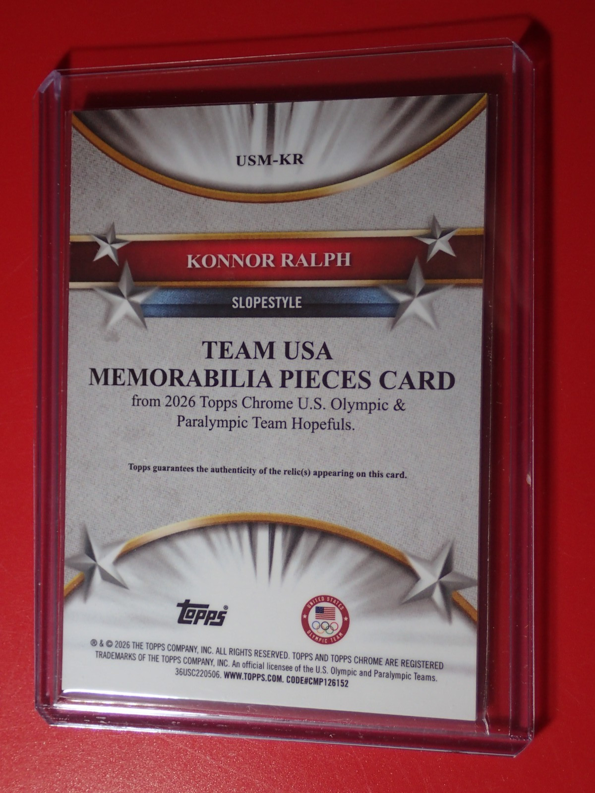 Konnor Ralph 2026 Topps Chrome Olympic Games Memorabilia Patch Card
