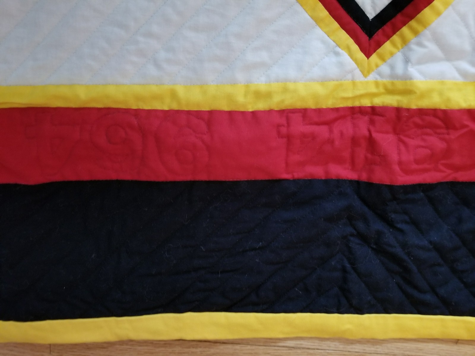 Porsche Emblem handmade quilt, car numbers along border, black, red ...