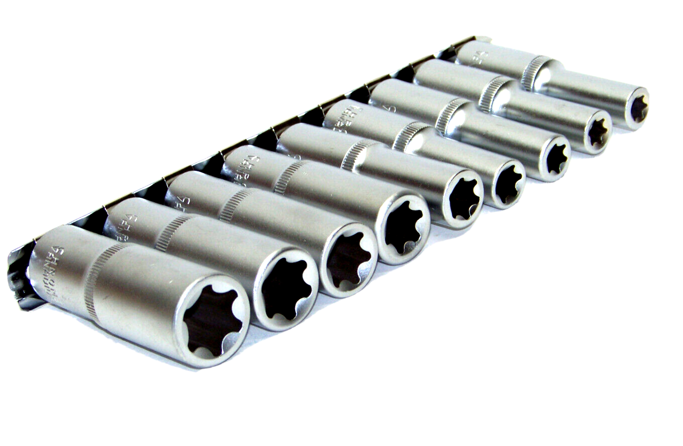 9 pcs 1/2" Dr E Female Star Deep Socket Torx E10 E11 E12 E14 E16 E18 ...