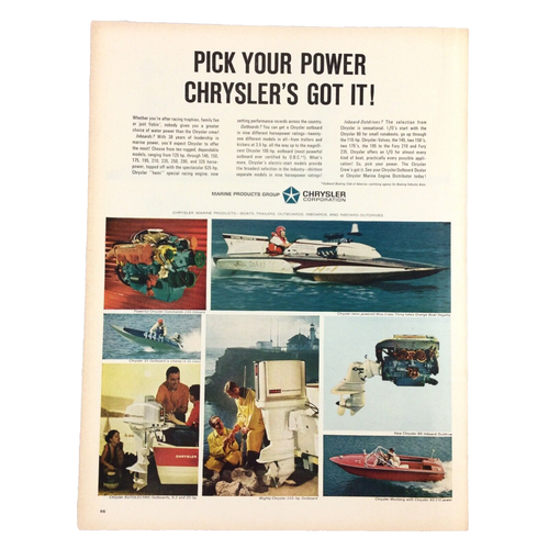 Chrysler Boat Marine Engine 1966 VINTAGE PRINT AD Hemi Racing Outboard ...
