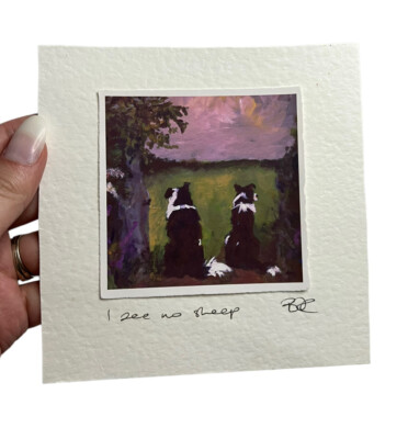 Beth Robinson Repro Art Painting Sheep Dogs Titled “I See No Sheep” 5.5 ...