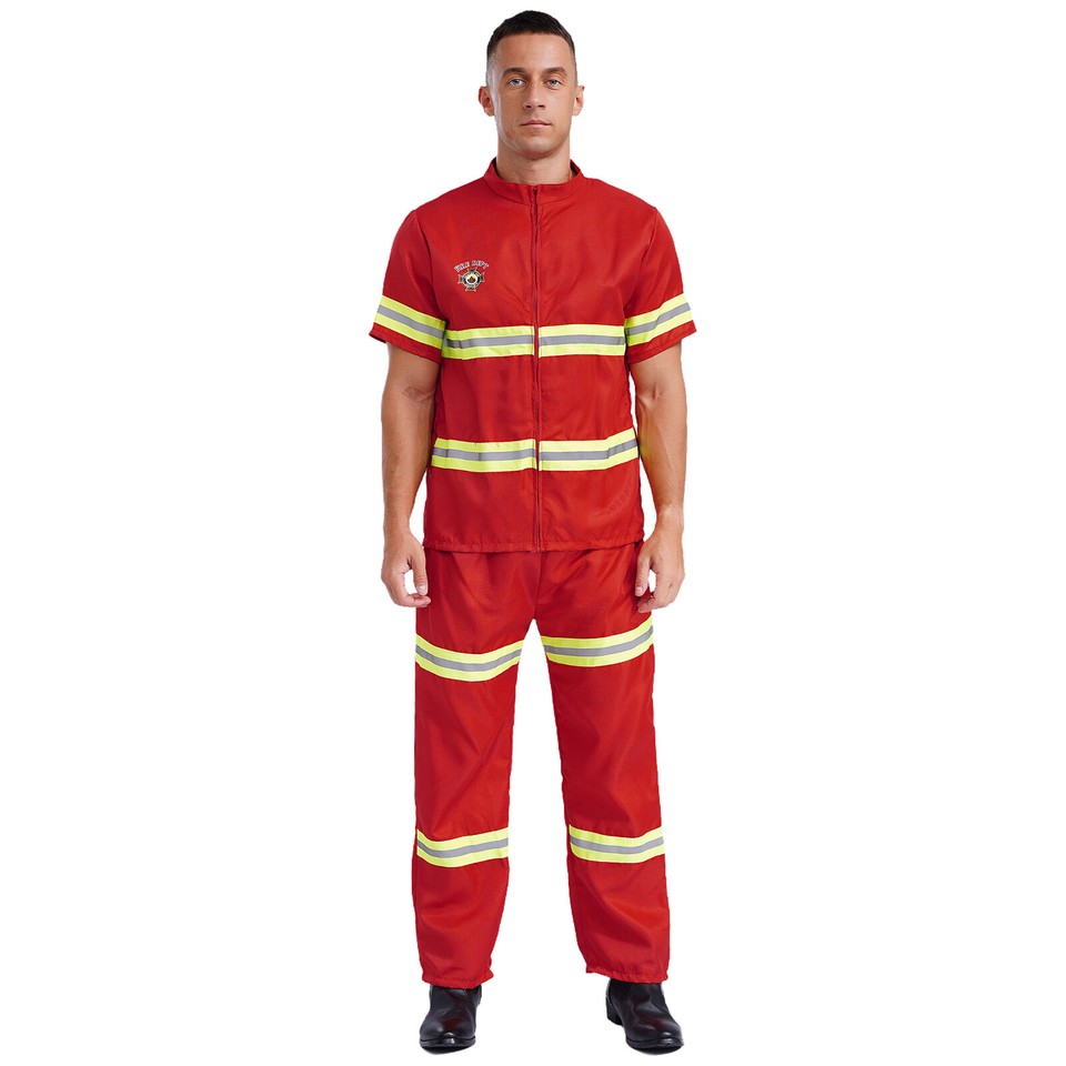 Mens Firefighter Dress Up Adult Fire Guard Halloween Fireman Cosplay ...