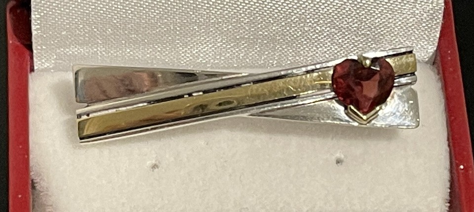Cartier Pin Brooch 18K YG 750 Yellow Gold Sterling Silver Solitary Ruby ...