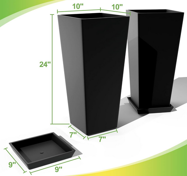 Set of 2 Large Tall Planter and Indoor or Outdoor 24" Tall Flower Pots ...