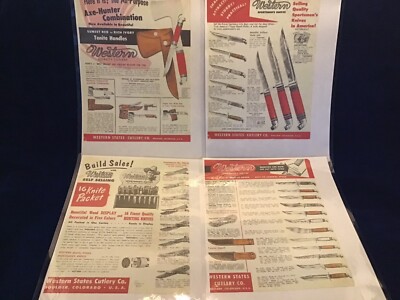 VINTAGE 4 PAGE LAMINATED COPY OF 1955 WESTERN QUALITY CUTLERY KNIVES ...