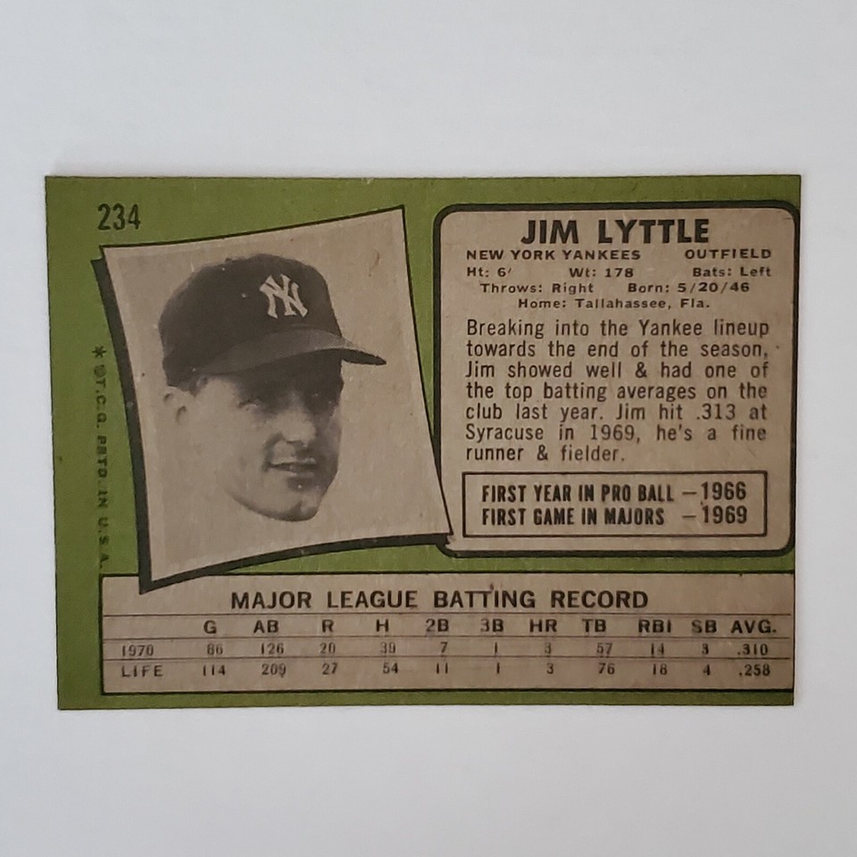VINTAGE - 1971 TOPPS BASEBALL "JIM LYTTLE" #234 - PACK FRESH | eBay