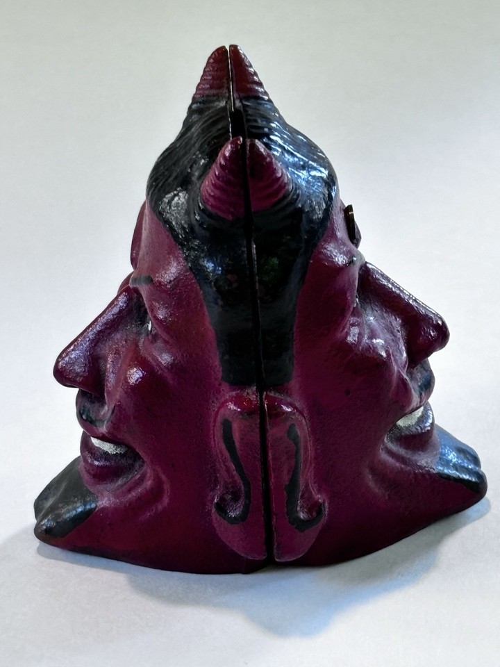Antique Cast Iron Red Devil Bank Two Heads . All Original Paint ...