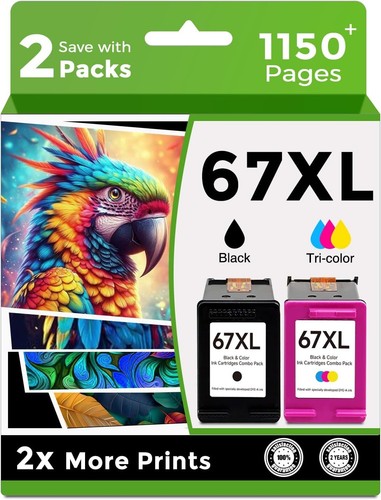 2*67xl Ink Cartridges for HP 67 XL For Deskjet 2755 4155 Envy 6000 6055 ...