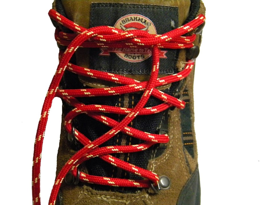 2 Pair Red w/Yellow Round Heavy Duty Boot shoelaces Shoestrings made w ...