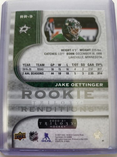 Jake Oettinger - Rookie Renditions #RR-9 - 2020-21 Upper Deck Trilogy ...