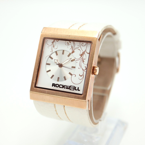 Rockwell Mercedes Rose Gold Tone Square Watch 35mm Floral Dial White ...