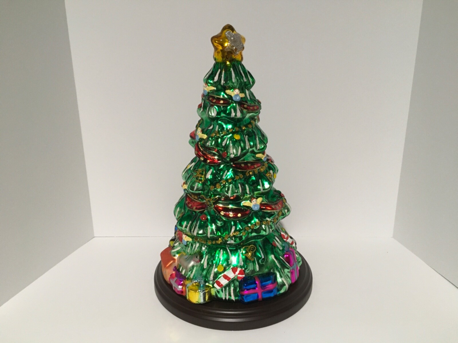 Vtg Thomas Pacconi Classics 2004 16” Blown Glass Christmas Tree/ Wood ...