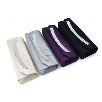 Elegant Pleated Satin Flap Rhinestones Clutch Evening Bag - Diff Colors ...
