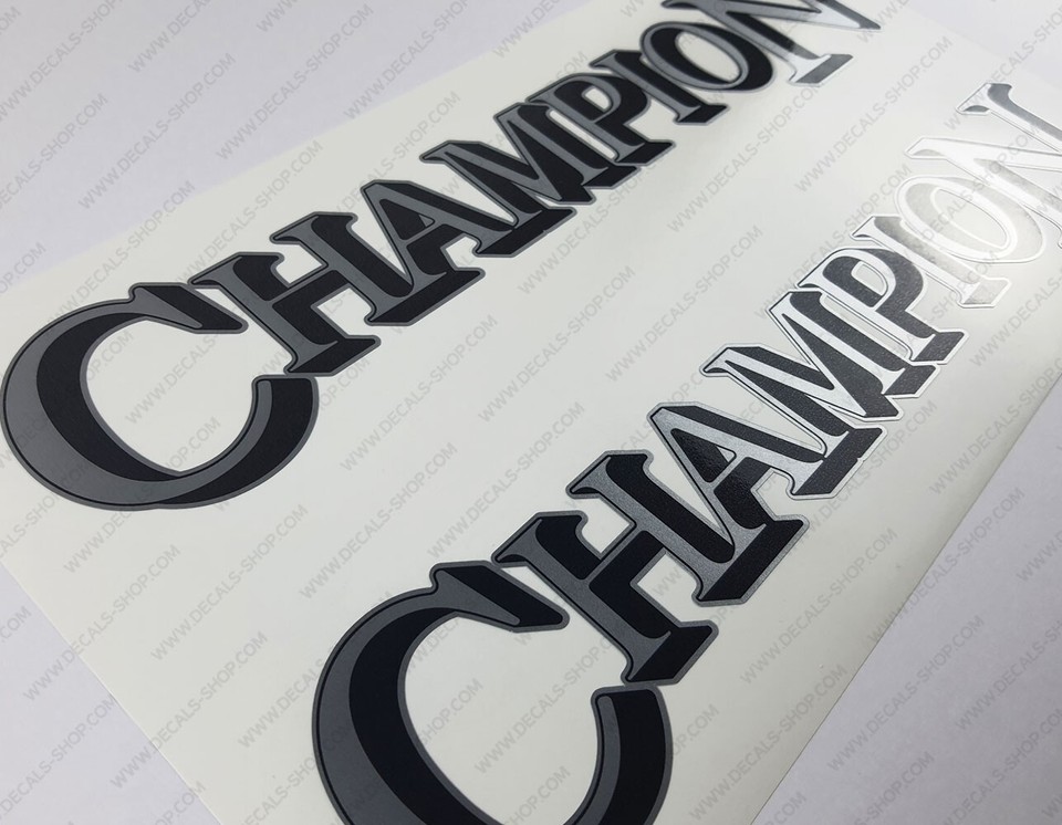CHAMPION BOAT LOGO SILVER DECALS STICKERS 14.25" x 2.8" 2pcs. | eBay