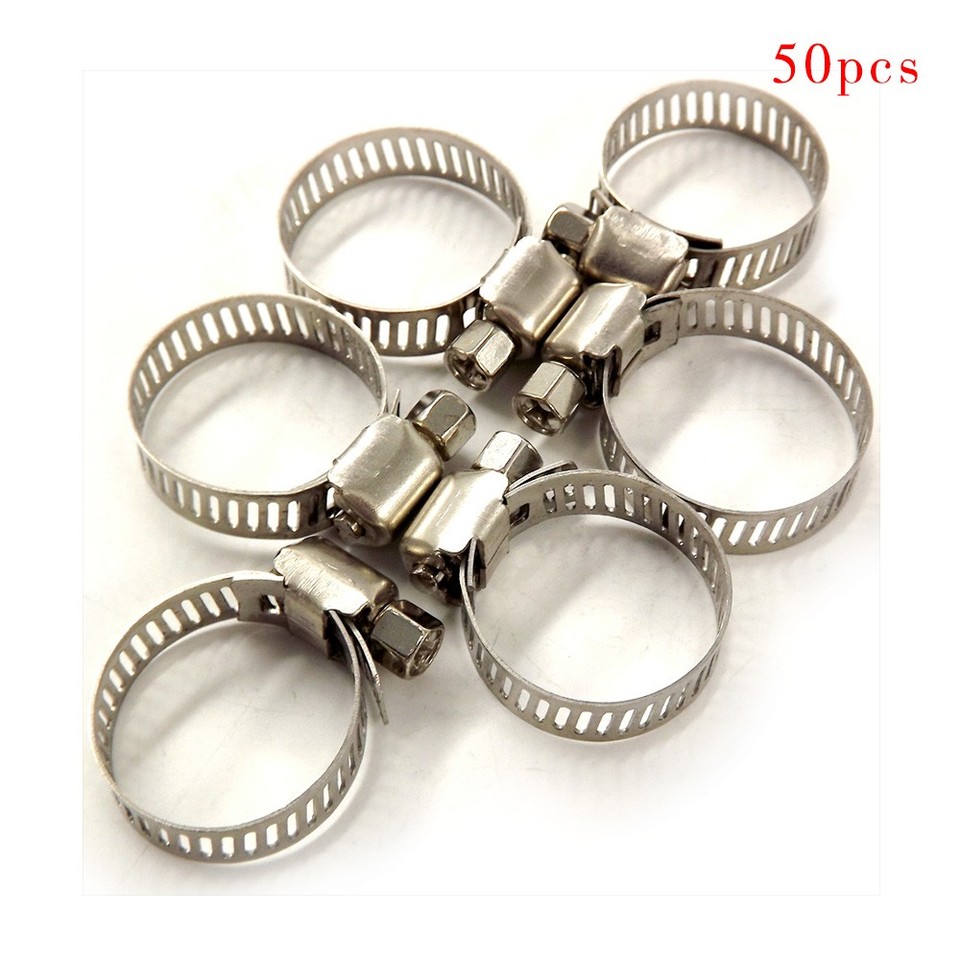 50 Pack 3/8 Inch - 1/2 Inch Adjustable Drive Hose Clamps Fuel Line Worm ...