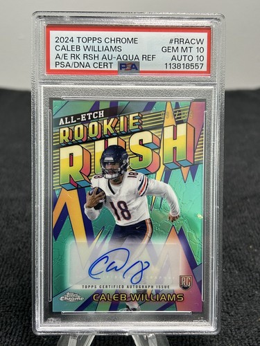 🌟 2024 Topps Chrome Rookie Rush Auto Caleb Williams Aqua /199 PSA 10 ...
