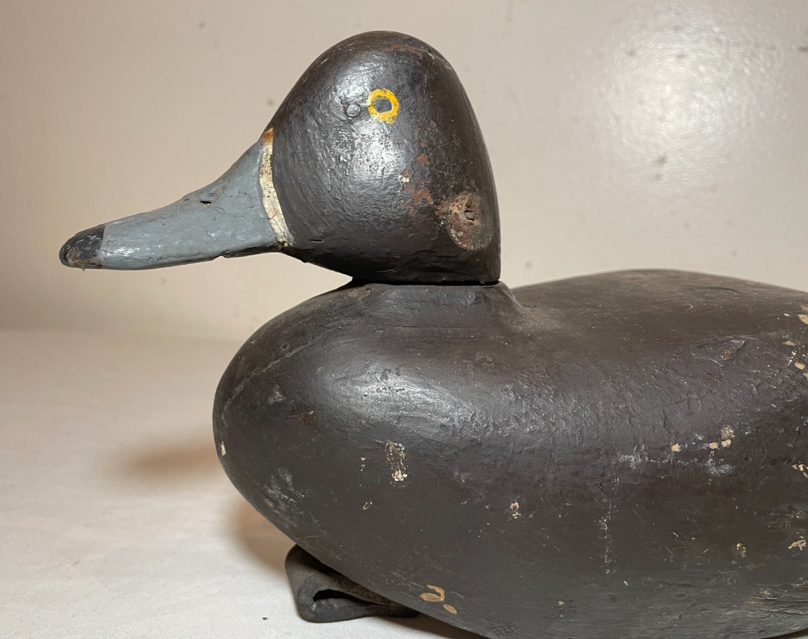 Antique hand carved wood Folk Art MSH bluebill Drake duck decoy bird ...