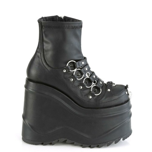 Demonia Wave-110 Black Vegan Leather Platform Boots • Ships in 2-4 ...