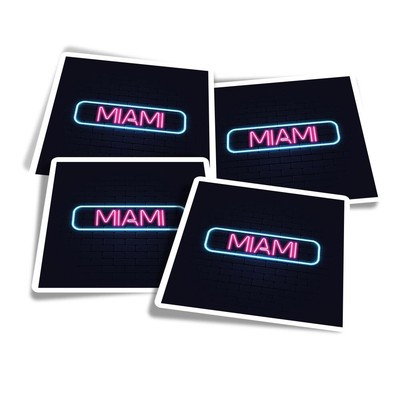 4x Vinyl Stickers Neon Sign Design Miami City Florida United States ...