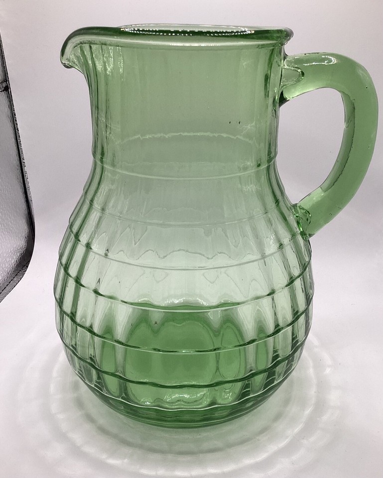 Anchor Hocking Block Optic Green Uranium Glass Pitcher 7 1/2 in. Tall ...