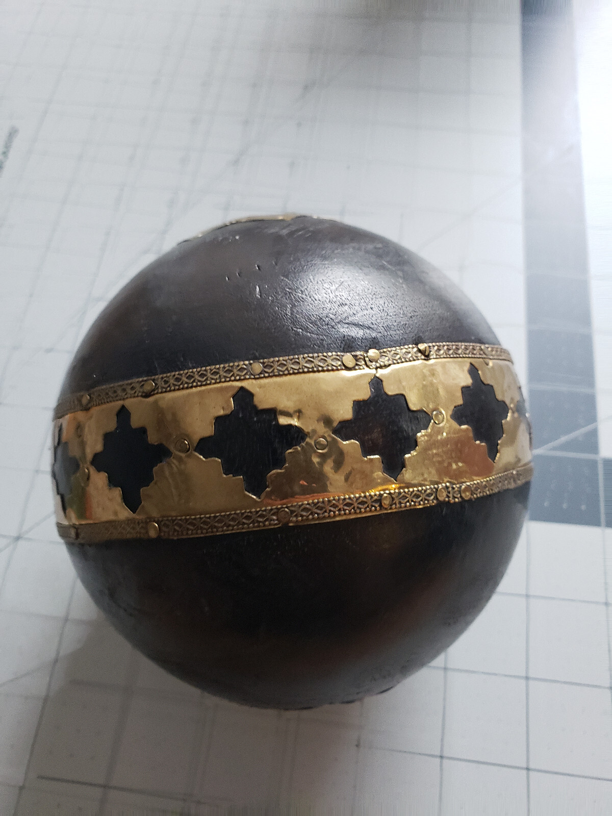 Decorative Wood Sphere Ball with embossing brass metal inlay vintage | eBay