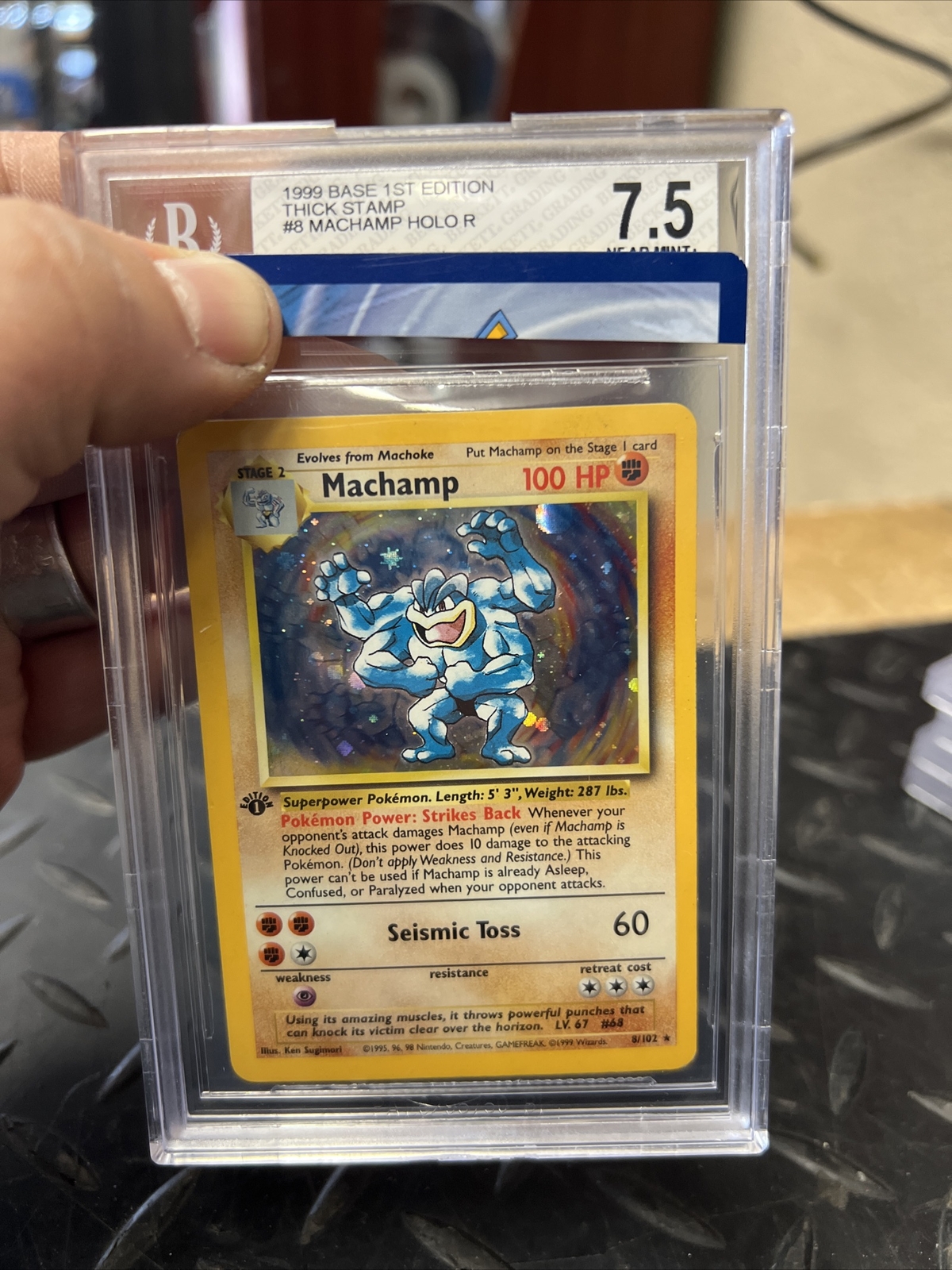 BGS 7.5 NM+ Machamp 1st Edition 8/102 Base Set Holo Pokemon 1999 *THICK ...