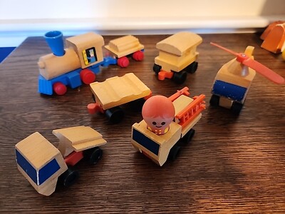 Lot of 7 Vintage 1971 MATTEL PUTT PUTT Wooden Vehicles Car Truck Train ...
