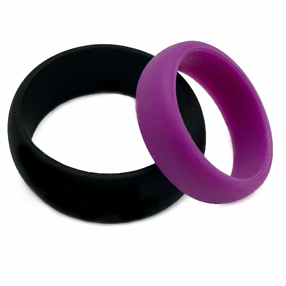 SAR-SAFE ACTIVE RINGS His & Hers 8mm/6mm - Black Purple Silicon Wedding ...