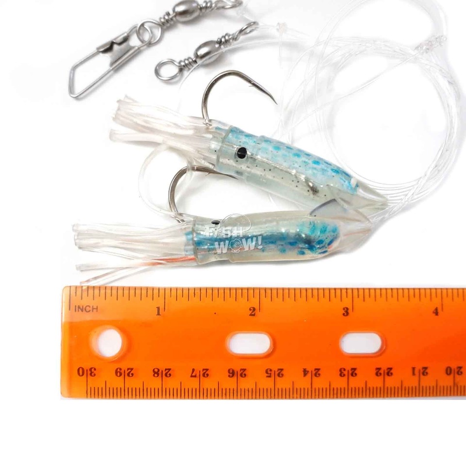 20pks 3" Fishing Rock Cod Rig Twin Bulb Squids Rockfish lingcod Soft ...