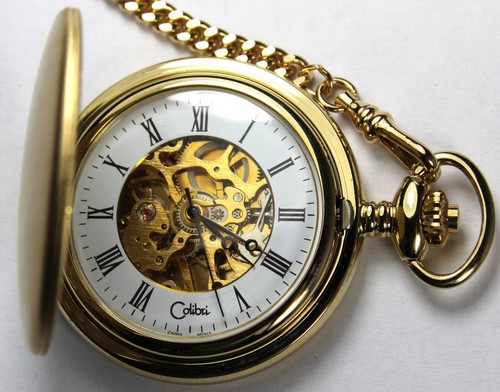 Colibri Skeleton Dial 47mm Pocket Watch w/ Hunter Case & Chain - Runs ...