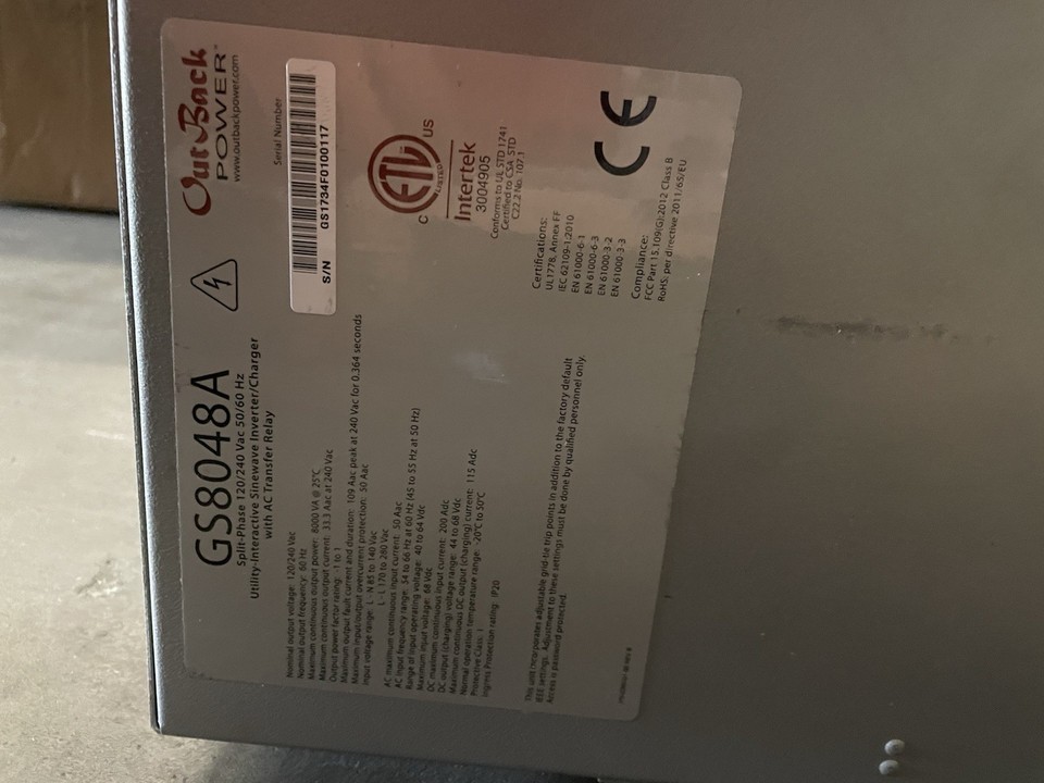 Outback Power Radian Series GS8048A Hybrid Charger 8kW 120/240V | eBay