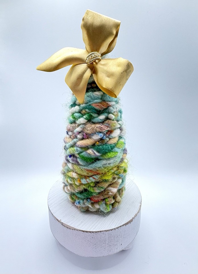 Needle Felted Xmas Tree Handspun Yarn & Vintage Brooch Topper Cottage ...