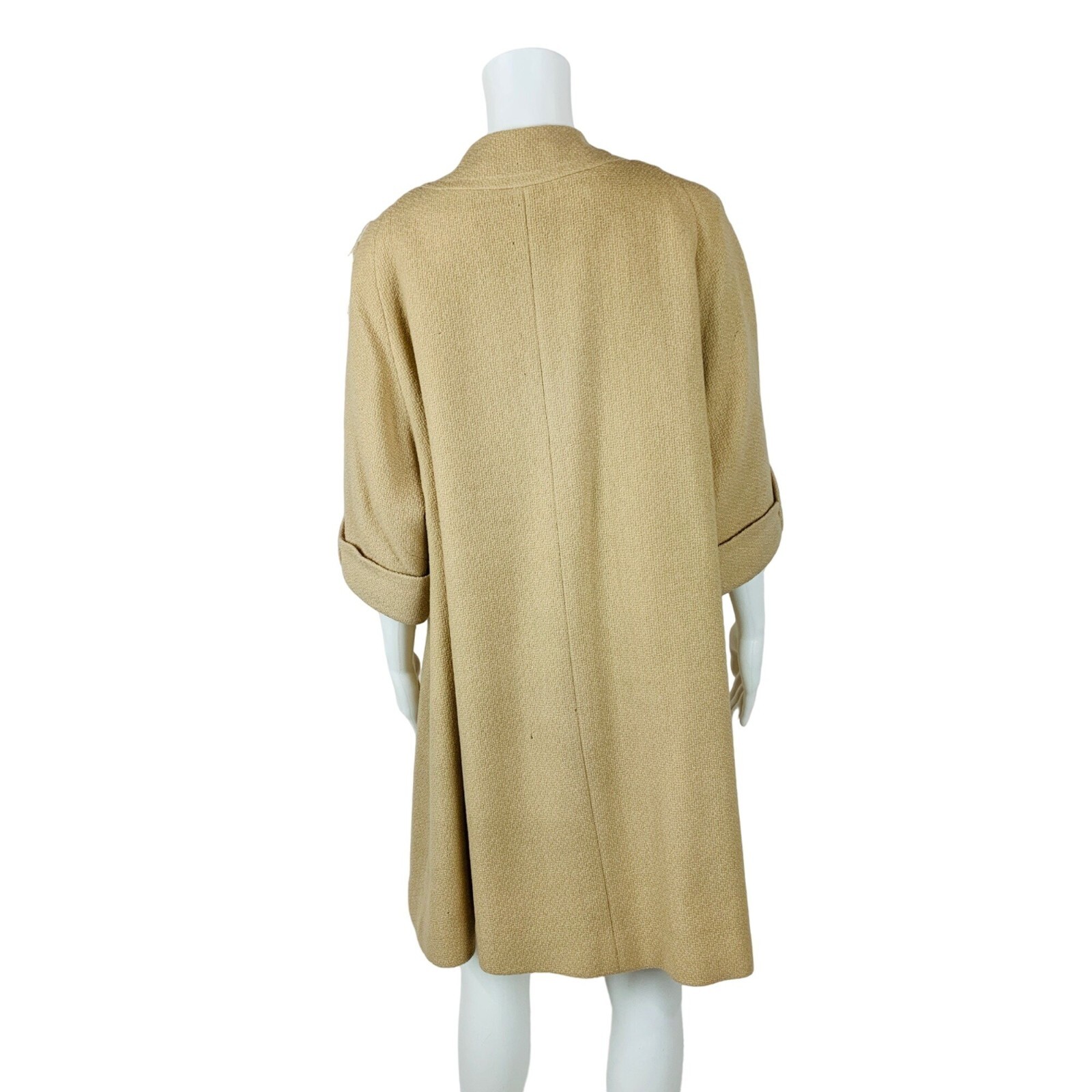 Vintage 1950s Tan Overcoat Knit 3 Quarter Sleeve Coat - Gem