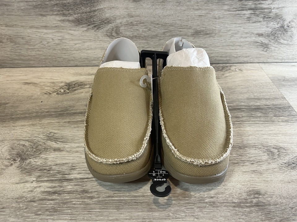 NEW Crocs Santa Cruz Men's Size 7 Khaki Beige Canvas Slip On Loafers ...