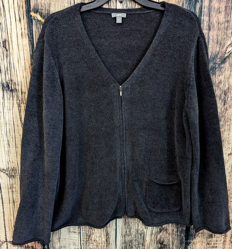J.Jill Nubby Fleece Cardigan Sweater Womens XL Black Full Zip Pocket ...