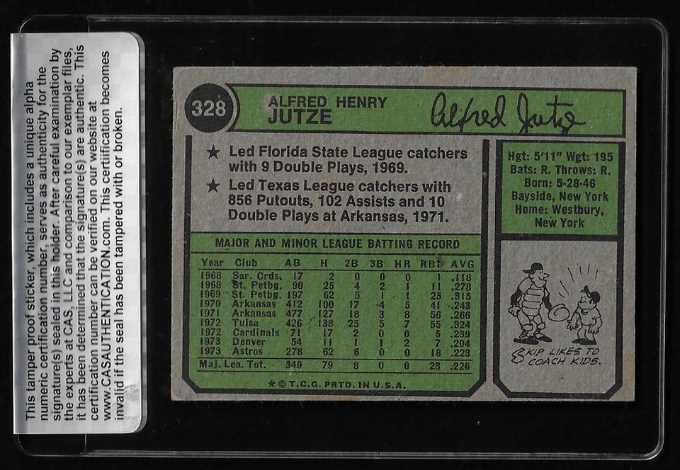 1974 Topps Skip Jutze CAS Authentic Signed Card #328 AUTO Houston ...