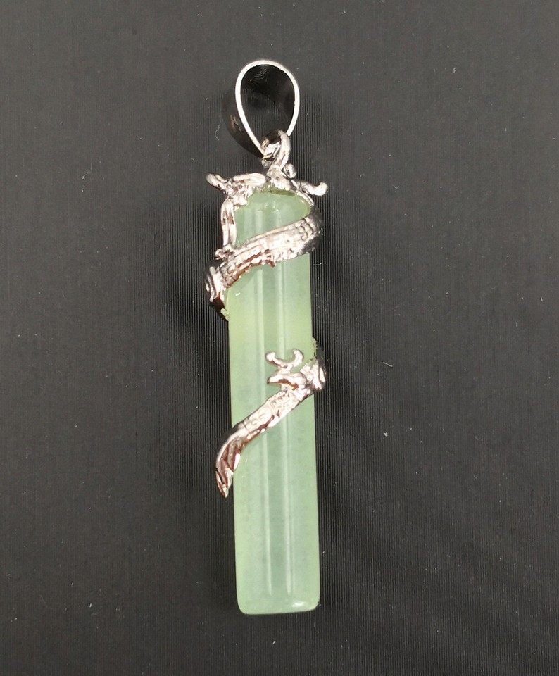 Light Green Aventurine Jade Dragon Coil Pillar Column 18KGP Pendant ...