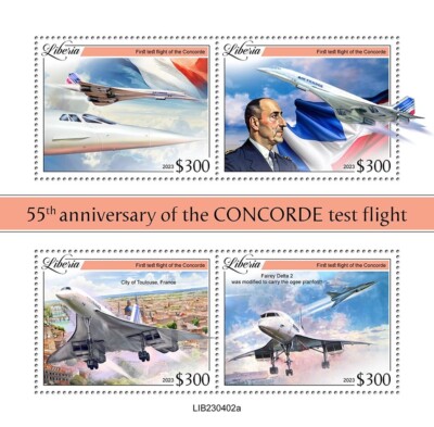 55th Anniversary of the Concorde Test Flight MNH Stamps 2023 Liberia M ...