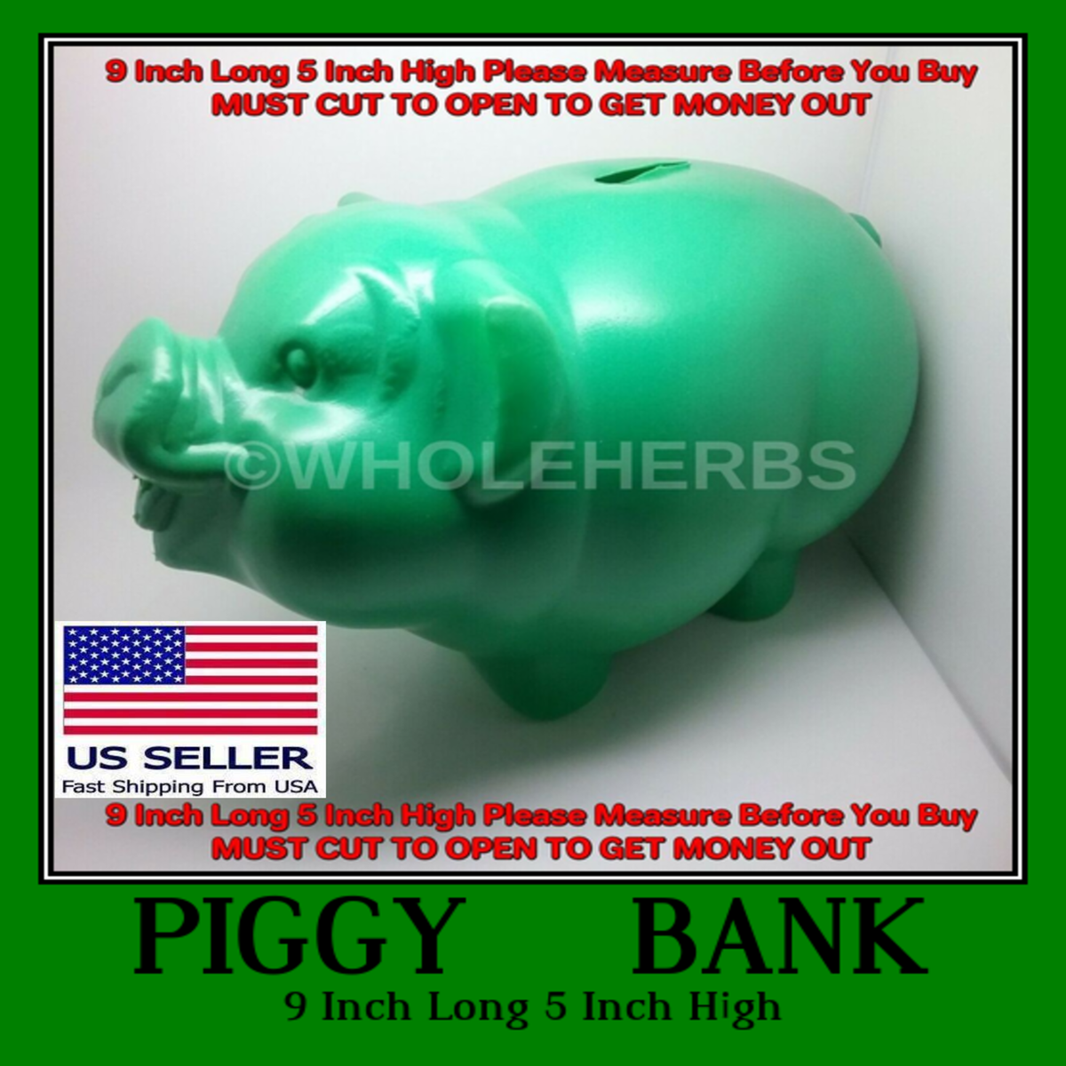 Large Plastic Coin Banks 9" RED Plastic Piggy Banks Cash Saving Pigs
