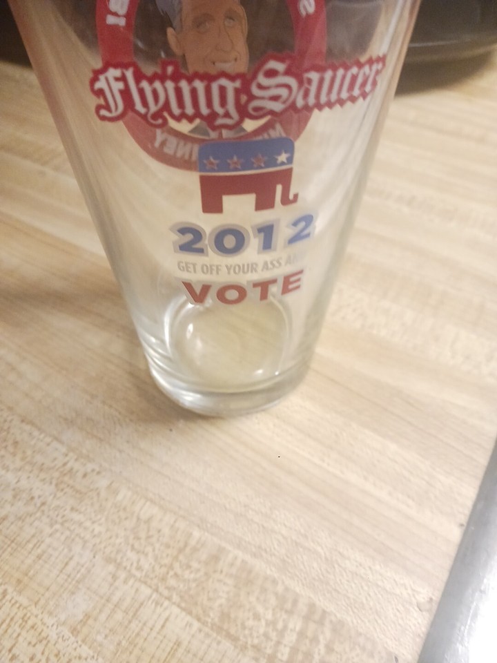 Flying Saucer 2012 VOTE START A NEW TAB! MITT ROMNEY 16 oz beer glass ...