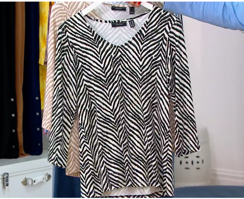 Susan Graver Weekend M Black & White Printed Cool Touch 3/4 Sleeve Top ...