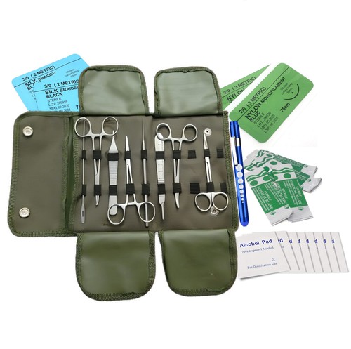 32Pc Army Surgical Kit - Sutures, Scalpel, Hemostat - Green - Military ...