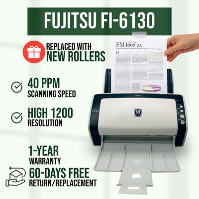Fujitsu Fi-6130 Scanner COMPLETE SET (Adapter + USB + Drivers) - 1 YEAR ...