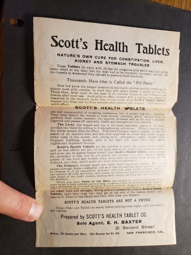 DR. SCOTT's HEALTH TABLETS 1903 Postal History Cover SF, CA w/ BAXTER ...