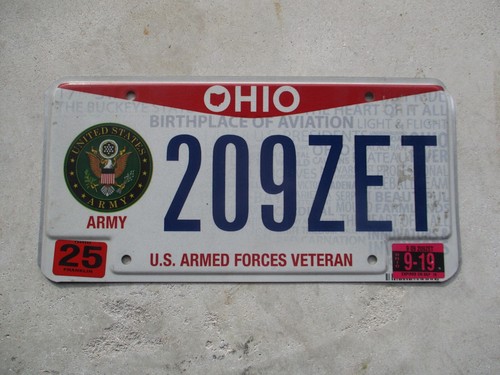 Ohio ARMY Veteran license plate # 209 ZET | eBay