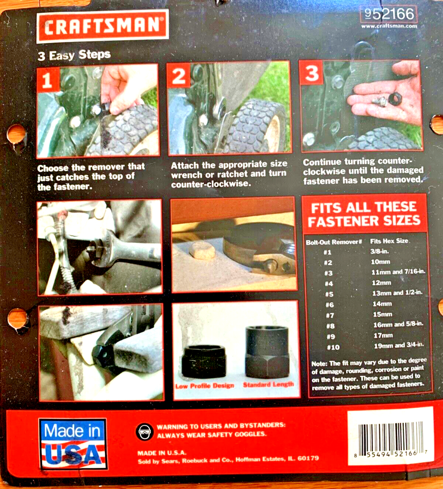 CRAFTSMAN 10PC LOW PROFILE BOLT-OUT SET EZ OUT EXTRACTOR SET Made in ...