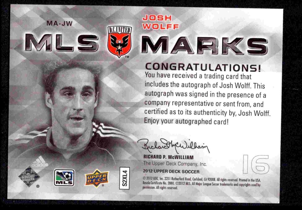 2012 Upper Deck MLS Marks Josh Wolff auto 23/25! D.C. United | eBay