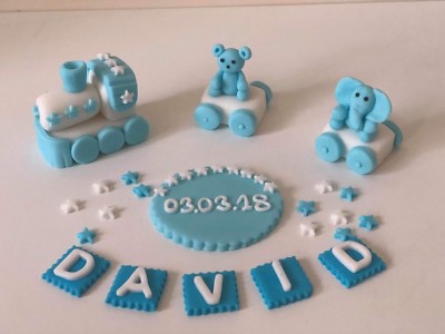 Christening birthday baby boy blue bear personalised handmade edible ...