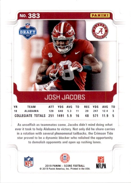 2019 Score - Rookies #383 Josh Jacobs (RC) for sale online | eBay