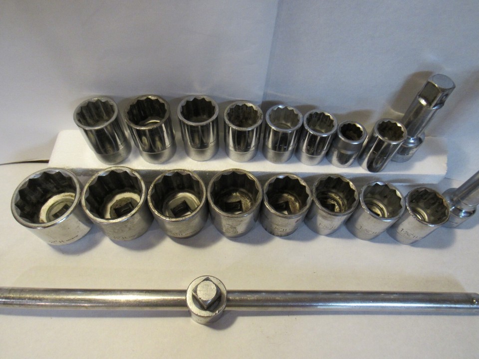 19 pc Heavy Duty SOCKET SET 2" - 3/4" Sockets /2 extenders/1 Break Bar ...